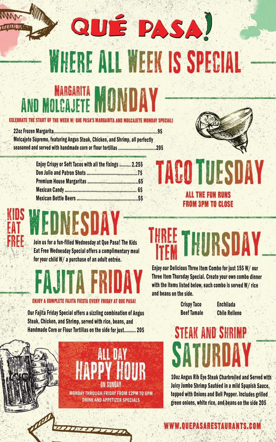 Weekly Specials – Que Pasa Mexican Cafe